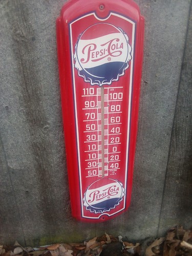 Vintage PEPSI COLA Red Metal Store Advertising Wall Thermometer 27 ...