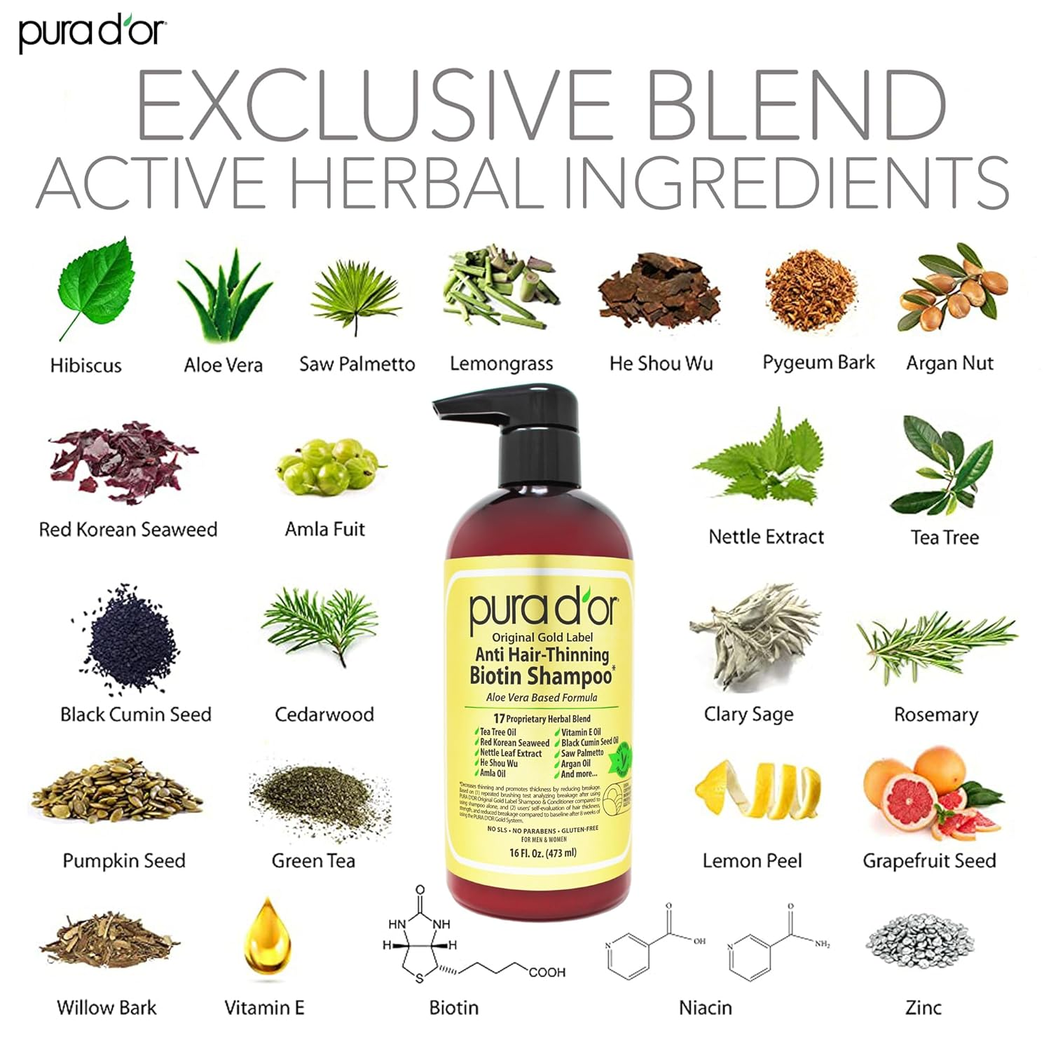 16 Oz Original Gold Label Anti-Thinning Biotin Shampoo Natural Earthy ...