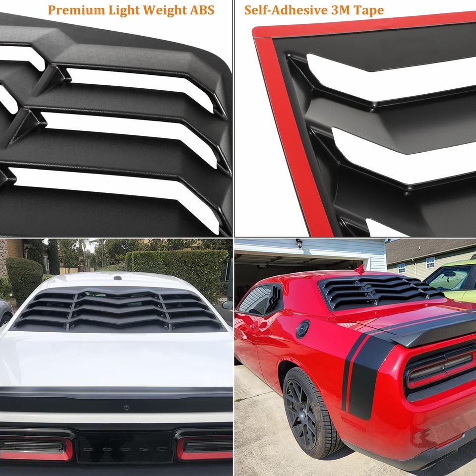Rear+Side Window Louvers for Dodge Challenger 2008-2023 GT Lambo Matte ...