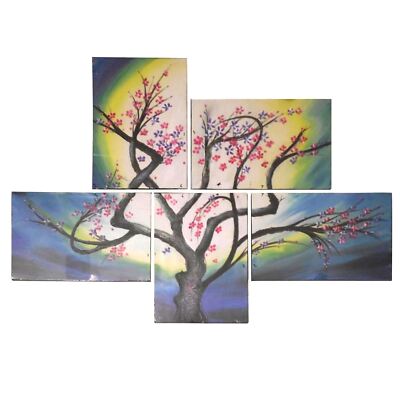 5 Piece Spring Blossom Tree Hand Painted Canvas - Ready Framed - Wall ...