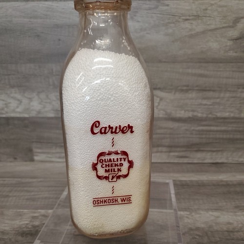 Carver Dairy Quart Glass Milk Bottle OSHKOSH, WIS Quality Chekd Milk | eBay