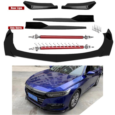 Gloss Black Front Rear Bumper Spoiler Lip Side Skirt Strut Rod For ...