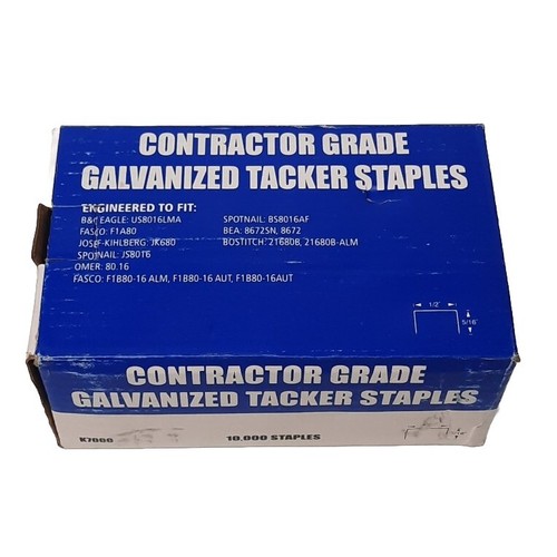 10,000 Pk Contractor Grade Galvanized Tacker Staples 1/2" x 5/16" K7000 ...