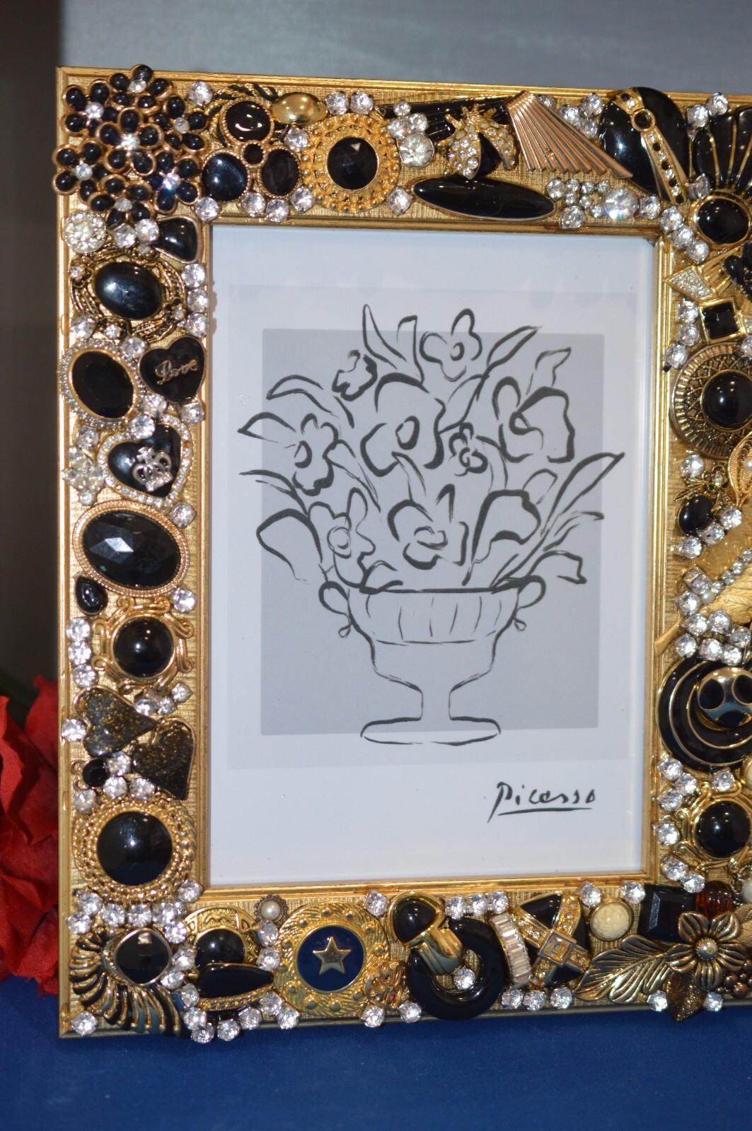 JEWELRY RHINESTONE DECORATED PICTURE FRAME ONE OF A KIND ART BY ALICE ...