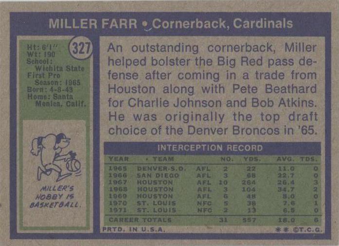 Las mejores ofertas en 1972 Topps Miller Farr #327 | eBay