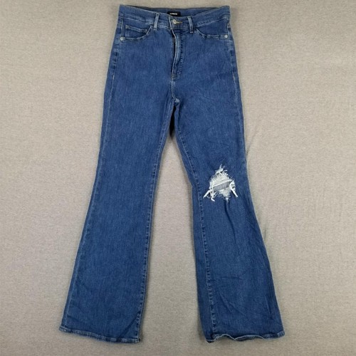 Express Size 6R Flare Leg Jeans High Rise Distressed Heavy Denim | eBay