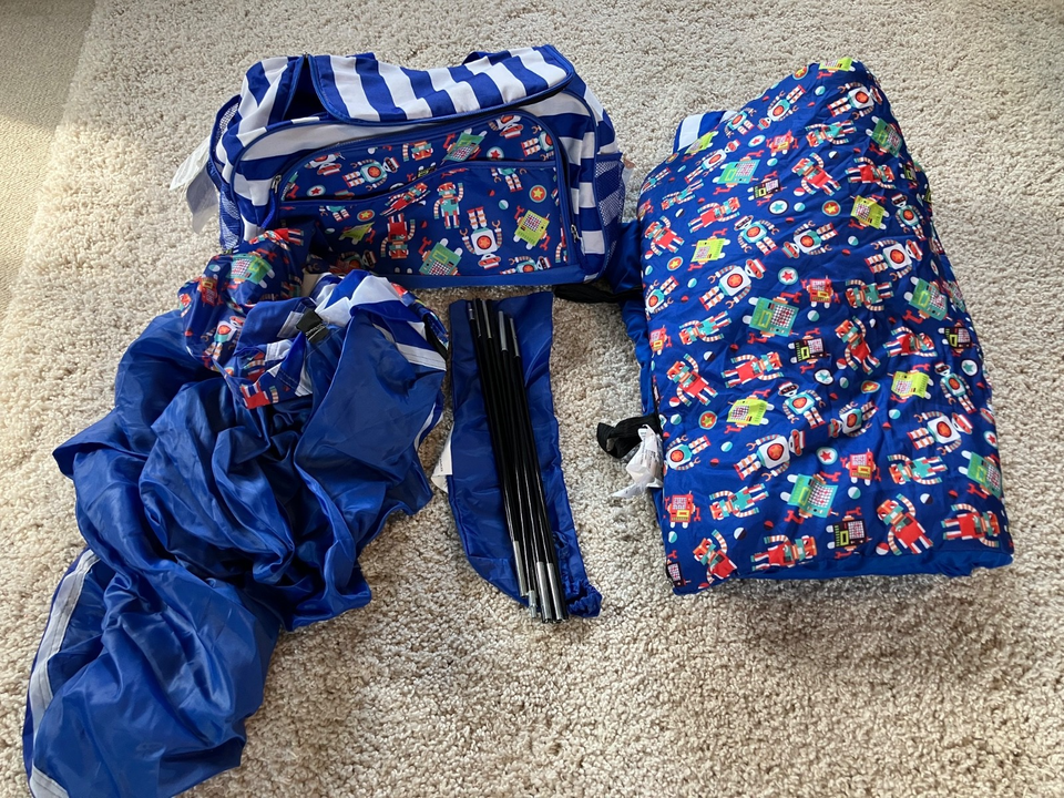 Kids 3 piece Slumber Set Tent Duffel Sleeping Bag Robot Blue Boys | eBay