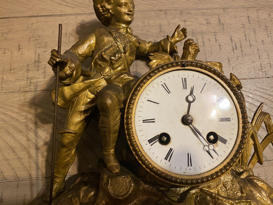 Antique French Brass Gilt Spelter Decorative Figural Mantle Clock NON ...