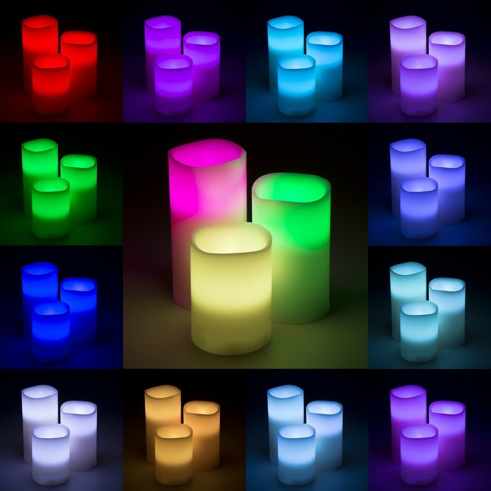 3Pc LED Flameless Candles with Remote Color Changing Candle Battery ...