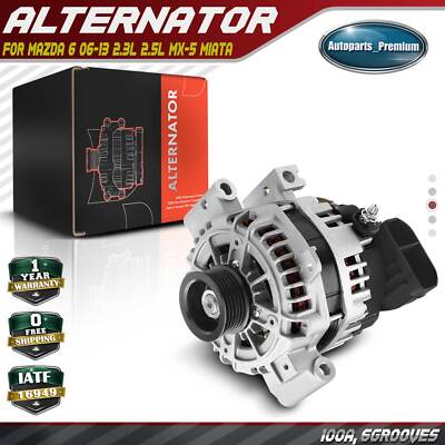 Alternator for Mazda 6 06-13 2.3L 2.5L MX-5 Miata 100A 12V CW 6-Groove ...