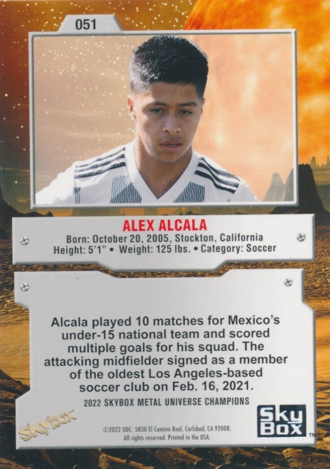 ALEX ALCALA #51 2022 Skybox Metal Universe Champions RC MEXICO LA ...
