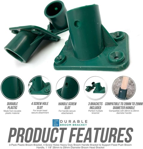 3x Broom Handle Bracket Plastic Sweeping Brush Shaft 1 1/8 Head Support ...