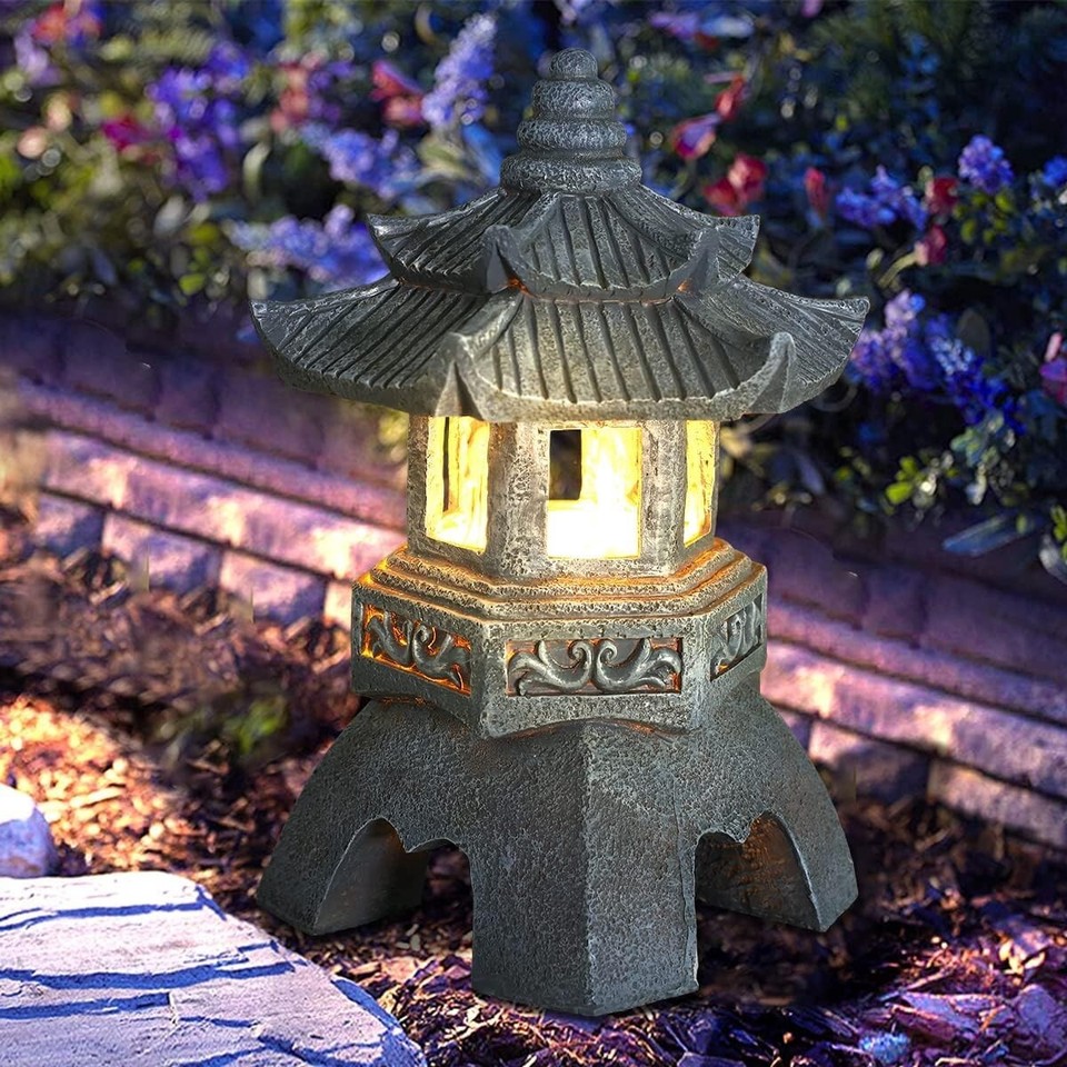 Japanese Zen Solar Pagoda Lantern Statue Solar Indoor/Outdoor Zen ...