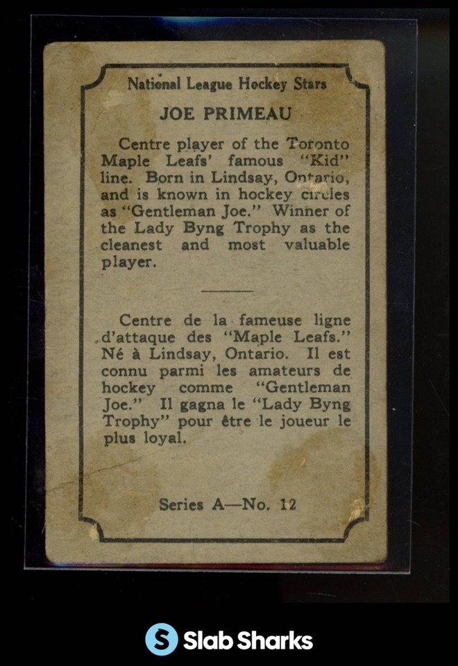1933 O-PEE-CHEE SERIES A #12 JOE PRIMEAU ROOKIE RC | eBay