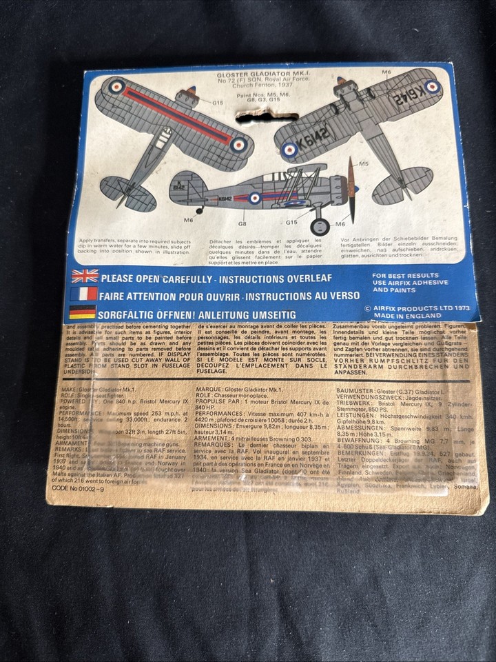 AIRFIX 1/72 GLOSTER GLADIATOR WW2 RAF BIPLANE FIGHTER KIT MALTA IRISH ...