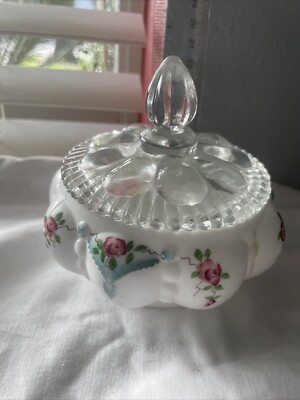 Fenton Charleton Milk Glass Powder Dish Numbered | eBay