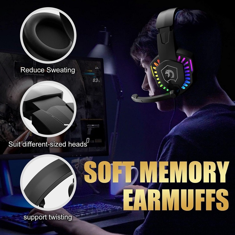 UK Layout Wired 104 Key Gaming Keyboard Mouse Headphone Speaker RGB PC ...