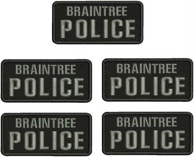 5 Braintree police embroidery Patches 2x4.5 hook ON BACK Grey letters ...