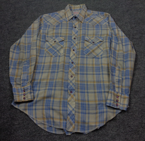 VTG 70s Wrangler Men XL Plaid Permanent Press Long Tail Pearl Snap ...