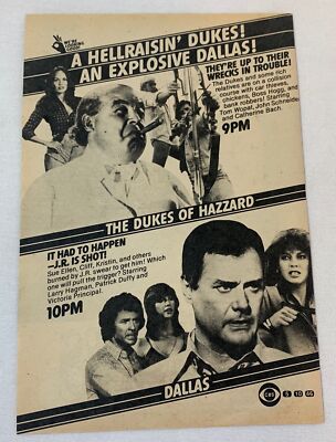 1980 CBS tv ad~ DUKES OF HAZZARD up to their wrecks, DALLAS ~ J.R. Is Shot | eBay