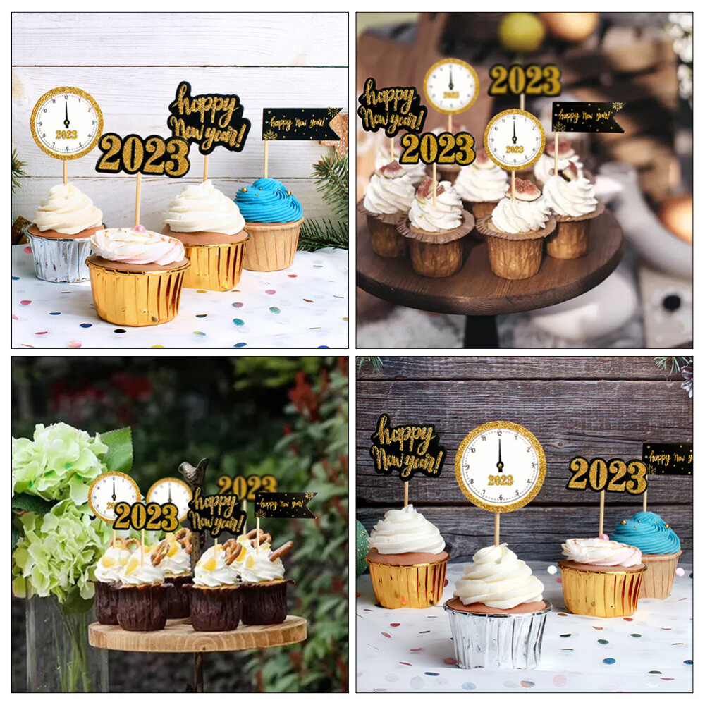 20pcs Paper Cake Picks Happy New Year 2023 Cake Decorations Cake ...