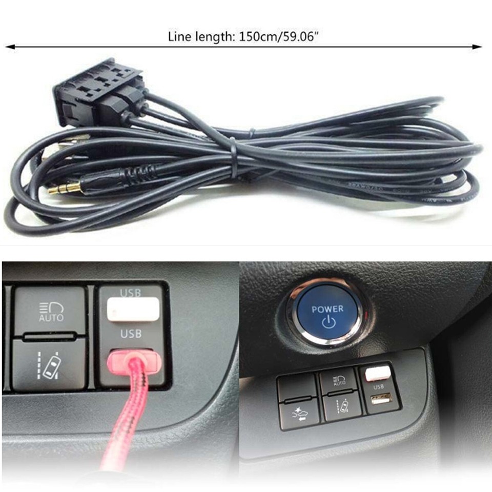 AUX Type C USB Port Panel USB Extension Cable Adapter Car Dash Flush ...