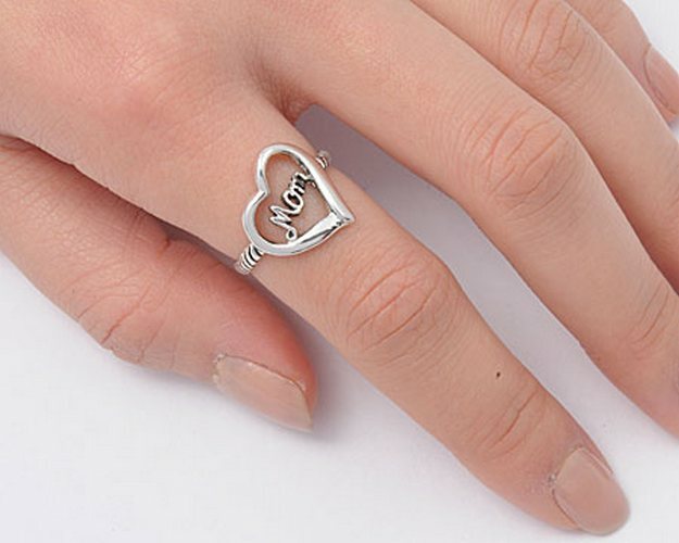 Heart Mom Ring Genuine Sterling Silver 925 Oxidized Face Height 14 mm ...