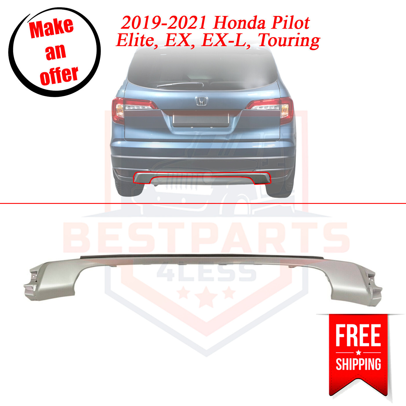 Rear Bumper Trim 71509TG7A60 lower plastic gray for 2019-2021 Honda ...