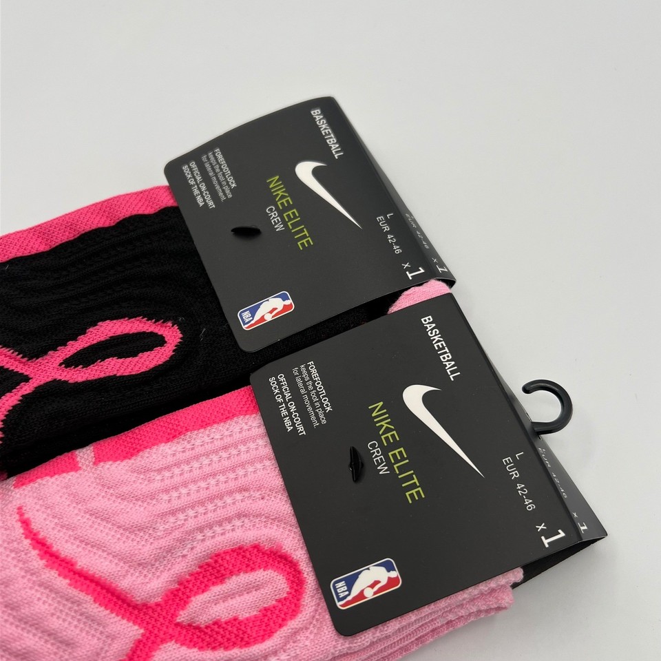Nike Elite Crew Basketball Socks Black Pink Ribbon Breast Cancer Large ...
