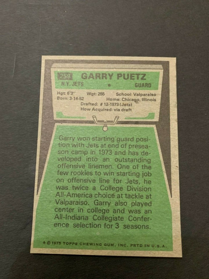1975 Garry Puetz New York Jets Topps Football Card | eBay