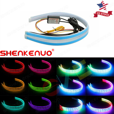 2pcs RGB 60CM DRL LED Light Car Headlight Strip Flexible Turn Signal ...