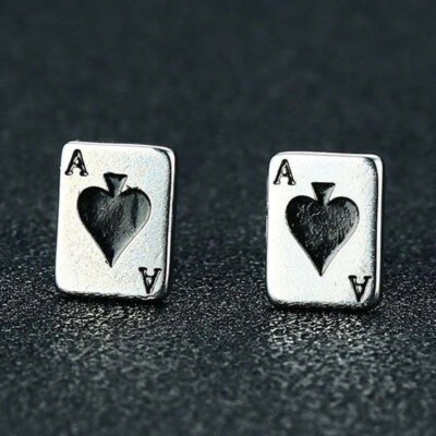 Hello Ice - Stainless Steel Spade Ace Ear Studs Earrings Men's Women's ...