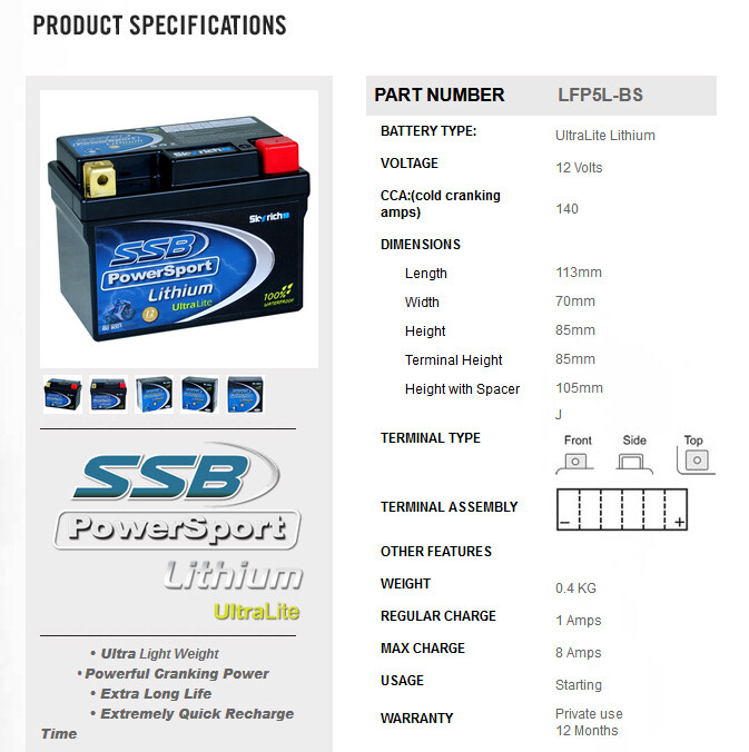 SSB 12V 140CCA LFP5L-BS For Suzuki DR350SE DR 350SE 1994-1999 Lithium ...