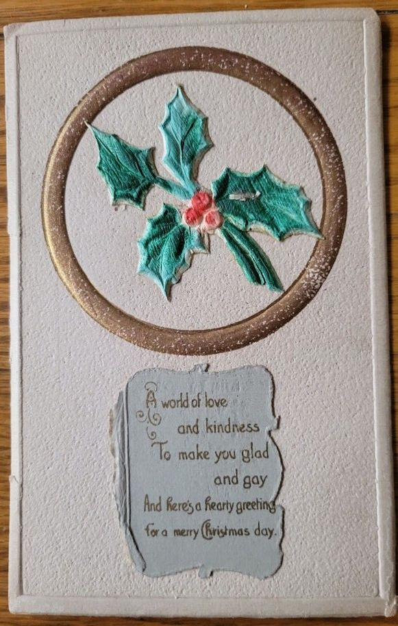 Attached Holly & Poem on 1913 Novelty Christmas Postcard - S.B. 2670 | eBay