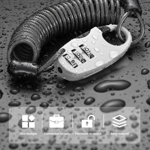 Bike Helmet Cable Lock Portable Universal Anti Theft Password Lock For ...