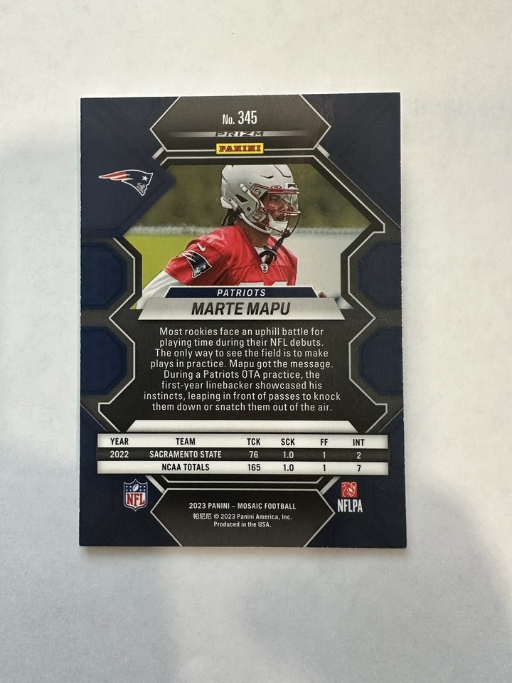 2023 Panini Mosaic Marte Mapu Rookie Base RC #345 Patriots | eBay