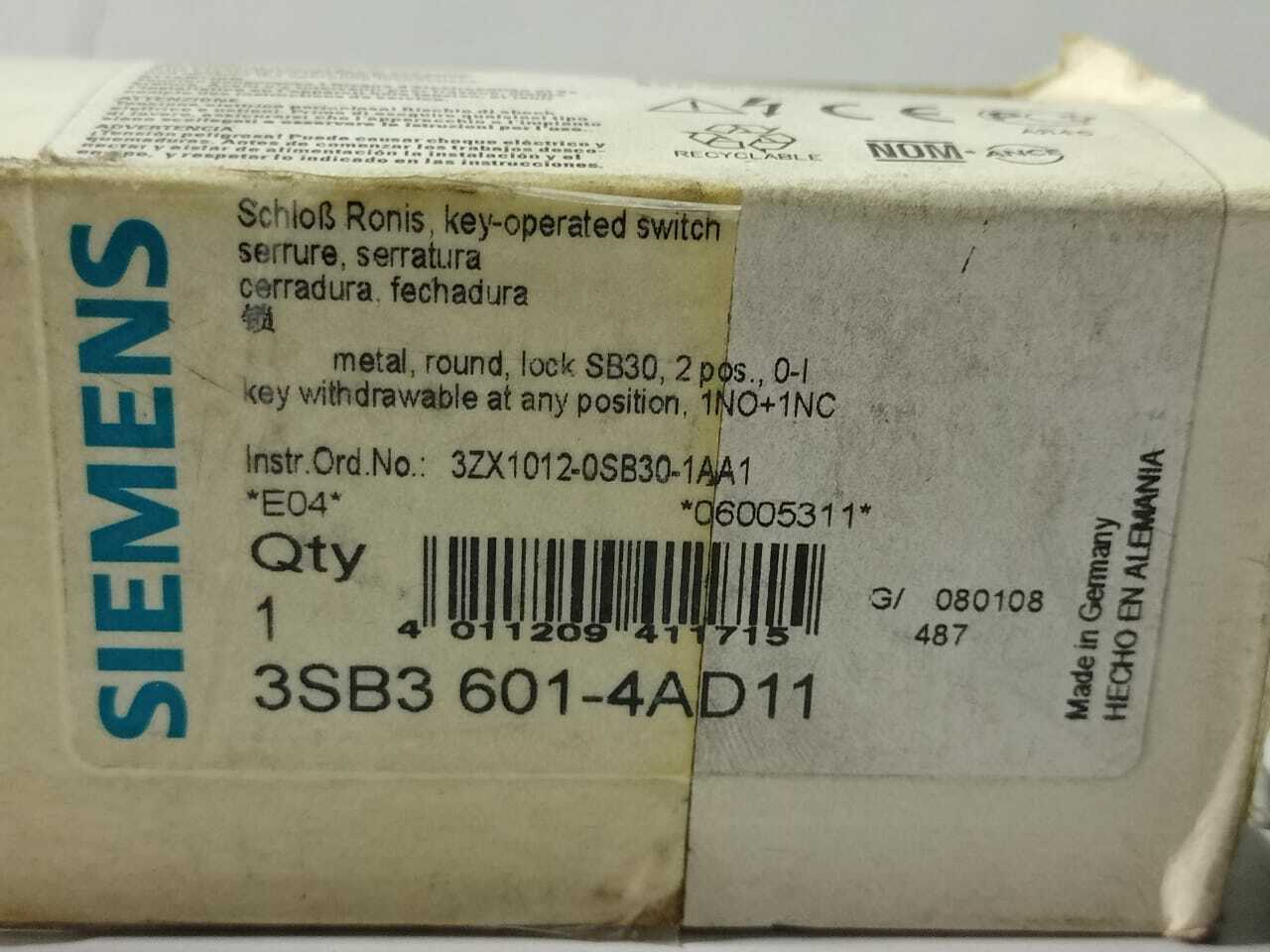 Siemens 3SB3 601-4AD11 Key Operated Switch | eBay