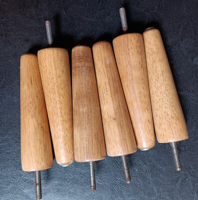 MCM Teak Furniture Legs Set of 6 With Metal Tips 6” Tapered Woodgrain ...
