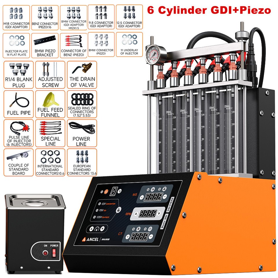 Ultrasonic GDI Fuel Injector Tester Cleaner kit Cleaning Machine 6 ...