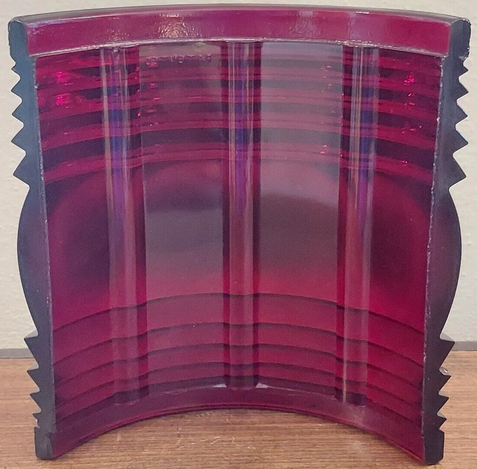Vtg LARGE Curved Red Glass Lens Boat Ship Lamp Light Navigational ...