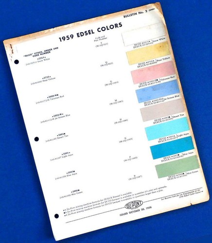 1959 EDSEL COLOR CHART paint chips (DuPont) Ford Motor Company | eBay