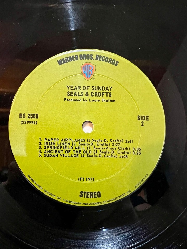Seals & Crofts - Year Of Sunday Vinyl LP 1971 Warner Bros BS2568 VG+/VG ...