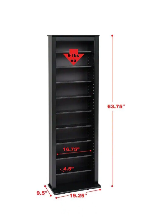 Solid Black Wood Multimedia Storage Tower DVD Rack CD Organize Slim ...