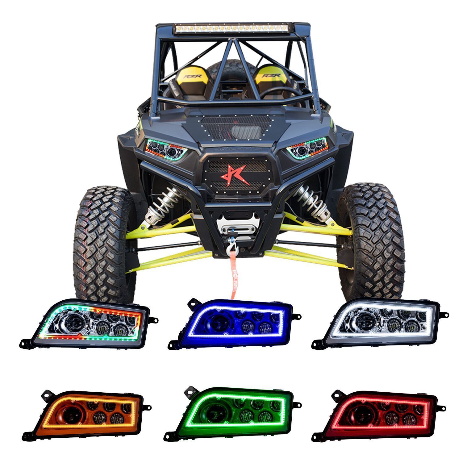 Pair Multi-Color Changing RGB Halo LED Headlights for Polaris RZR XP ...