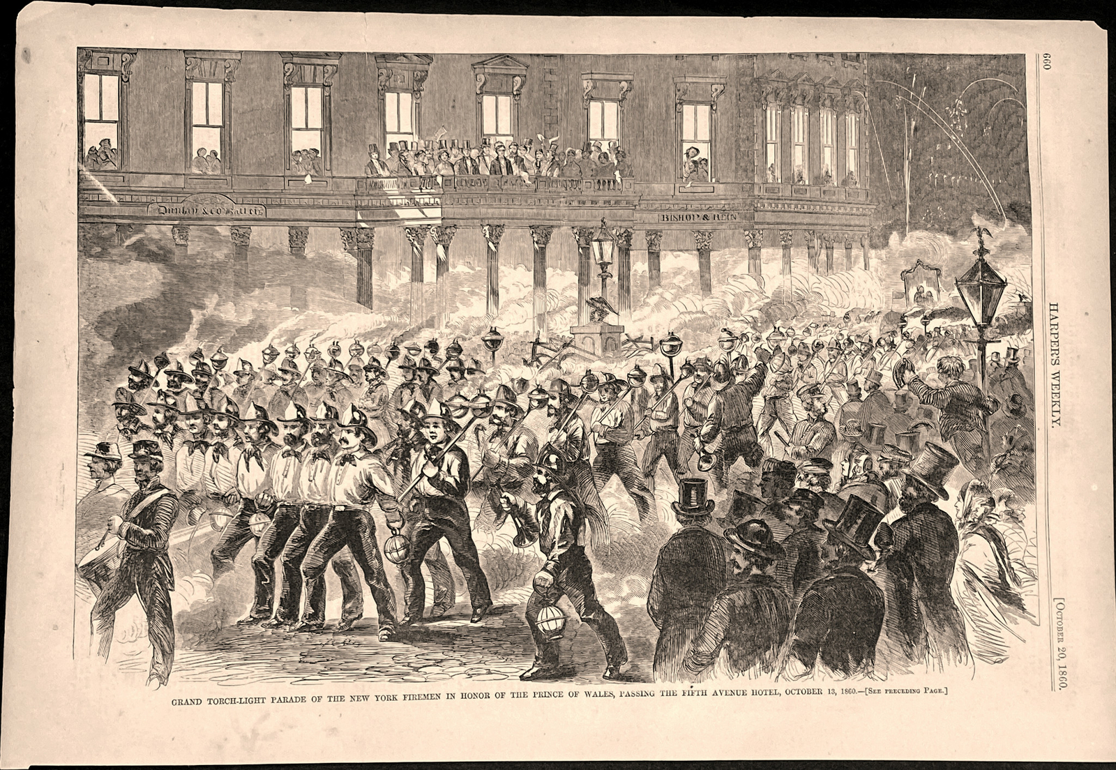 Grand Torch-Light Parade of New York Firemen 1870 engraved print | eBay