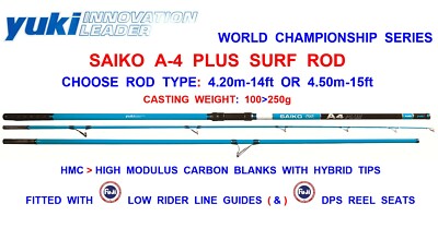 YUKI SAIKO A4 PLUS SURF ROD SEA FISHING 3pc SAIKOU BEACHCASTER ROD 100g ...