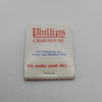 Phillips Crab House Matchbook Ocean City Maryland Match Box Vintage ...