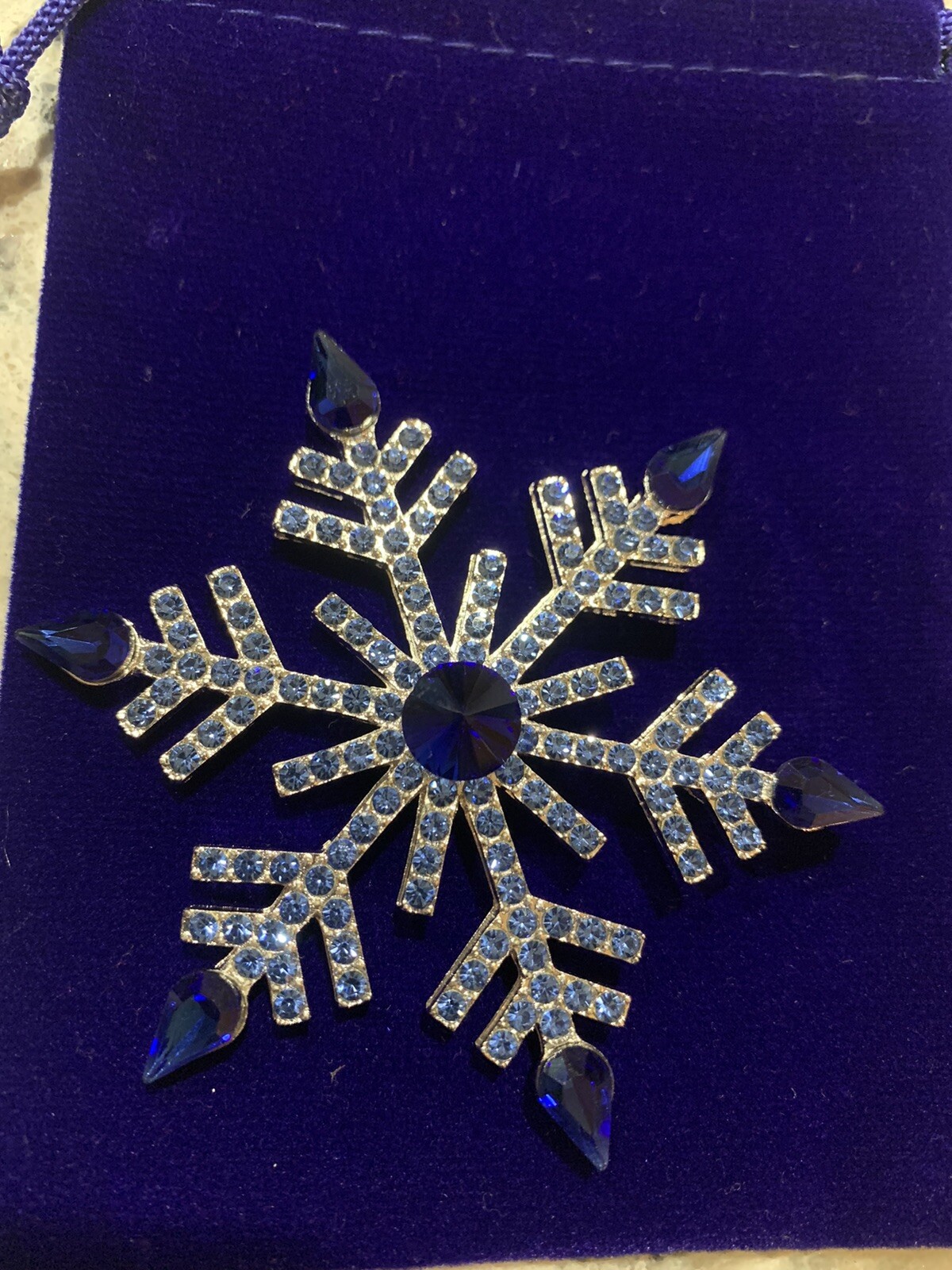 Large 3” Winter Wonderland Royal Blue Snowflake Brooch NEW Rhinestone ...