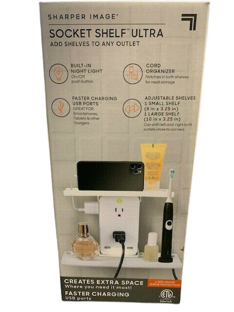 Sharper Image Socket Shelf Deluxe 8 Port Surge Protector Wall Outlet ...