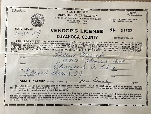 Vintage Historical Document - Vendor’s License - Cuyahoga County, Ohio ...